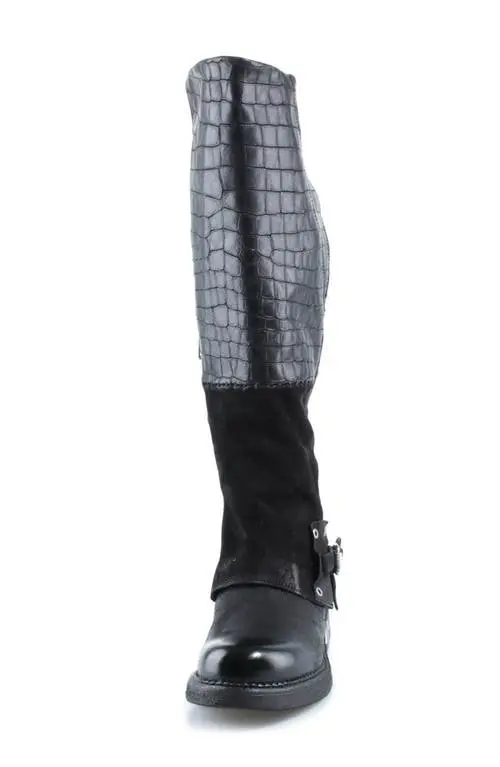 A.S.98 Perkins Croc Embossed Leather Boot - Black