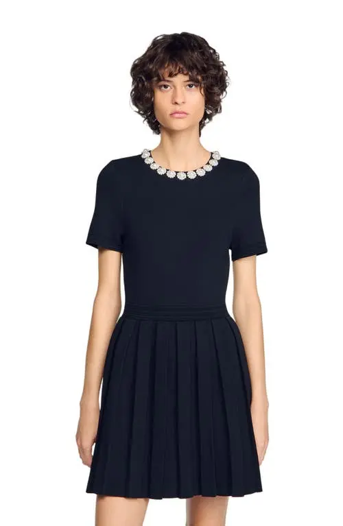 Sandro Short Dress With Beaded Flowers
