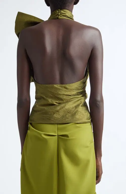 Christopher John Rogers Bow Neck Silk Halter Top