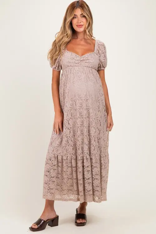 PINKBLUSH Lace Maxi Dress - Mocha