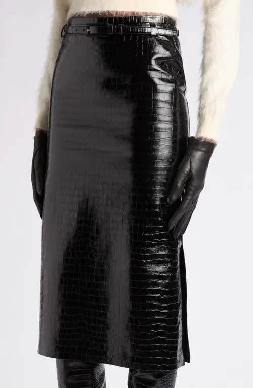 TOM FORD Croc Embossed Leather Pencil Skirt