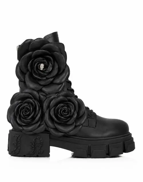 Philipp Plein Lace-up Boots Gothic Plein Flowers