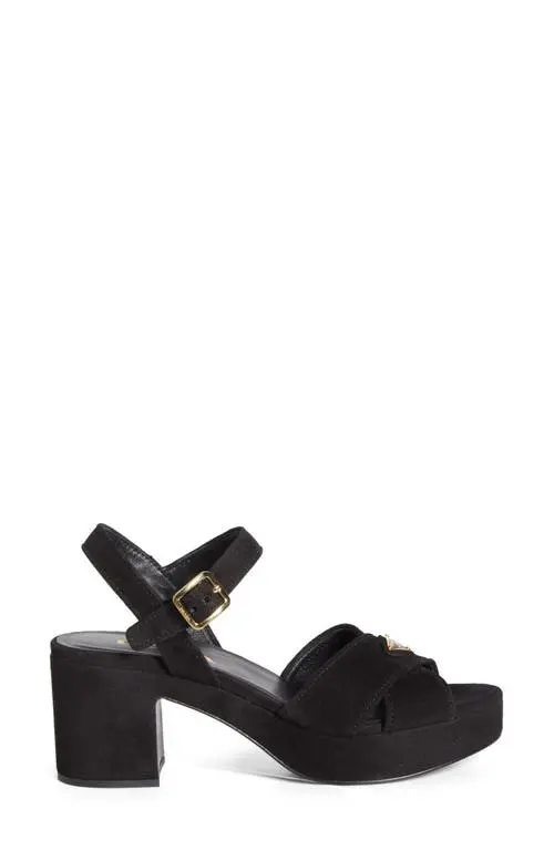 Prada Logo Suede Platform Sandal