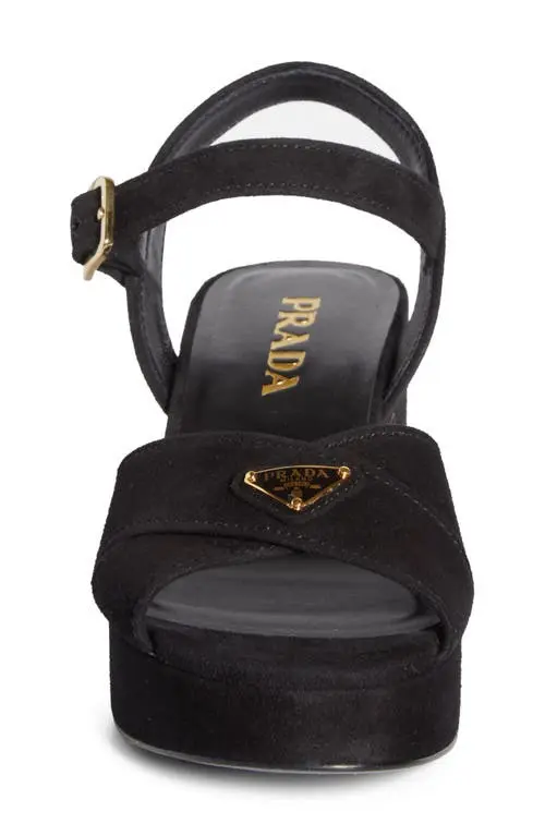 Prada Logo Suede Platform Sandal
