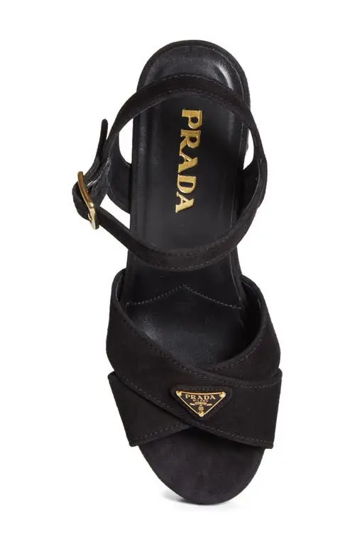 Prada Logo Suede Platform Sandal