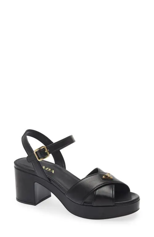 Prada Logo Suede Platform Sandal - Nero