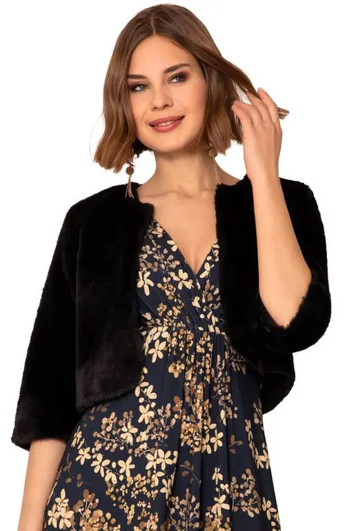 ALIE STREET LONDON Jaclyn Faux Fur Bolero Coat - Black
