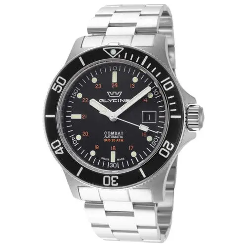 GLYCINE Combat Sub 42mm Automatic Bracelet Watch - Black Dial/silver Deploy