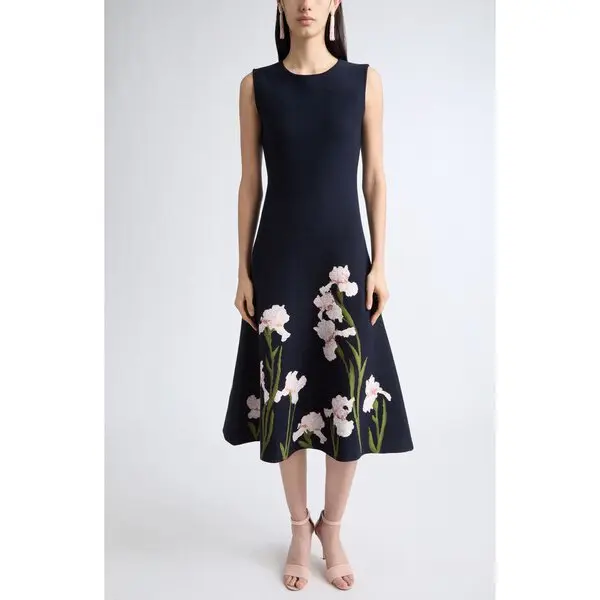 Oscar De La Renta Iris Jacquard Sleeveless Sweater Dress - Navy