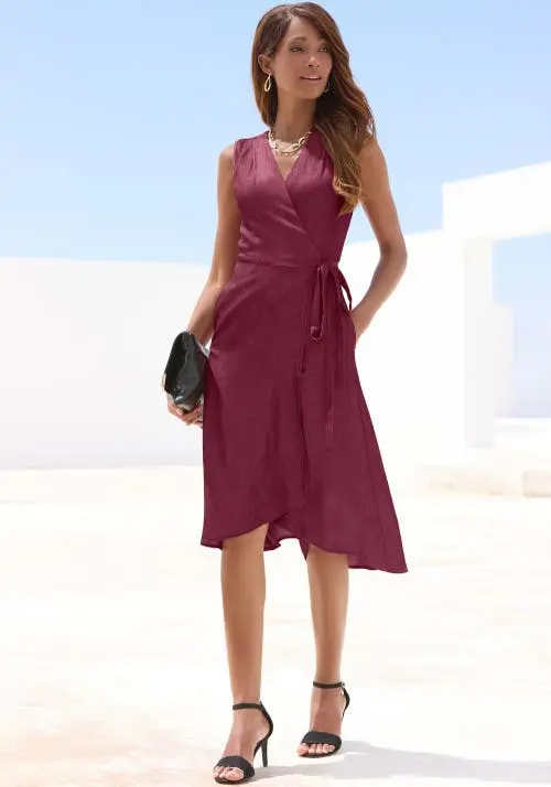 LASCANA Sleeveless Wrap Dress - Wine