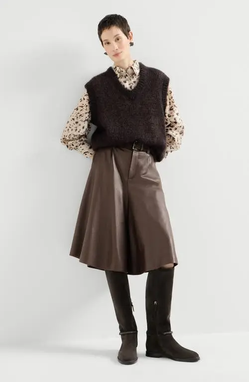 Brunello Cucinelli Nappa Leather Wide Bermuda Shorts With Monili