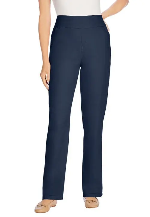 WOMAN WITHIN Smooth Waist Pull On Flex Fit Straight Leg Stretch Denim Jeans - Navy
