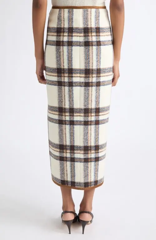 TOCCIN Leia Plaid Faux Leather Trim Wrap Midi Skirt