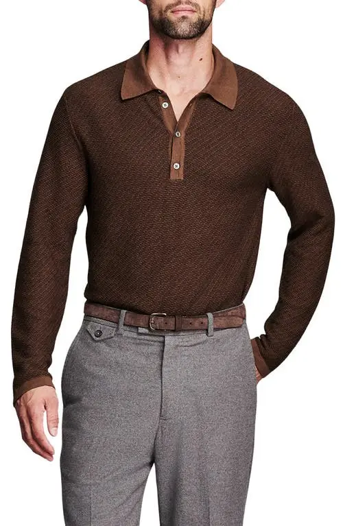 Billy Reid Long Sleeve Sweater Polo - Brown Multi