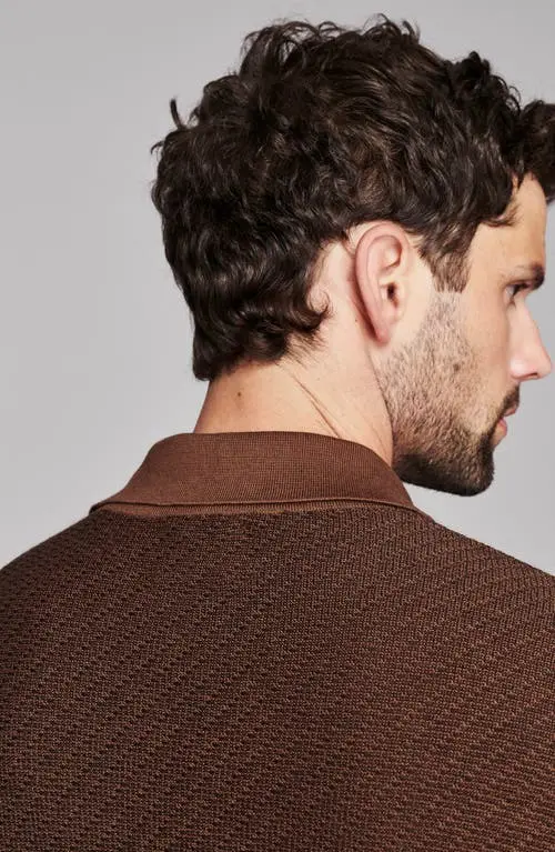 Billy Reid Long Sleeve Sweater Polo - Brown Multi