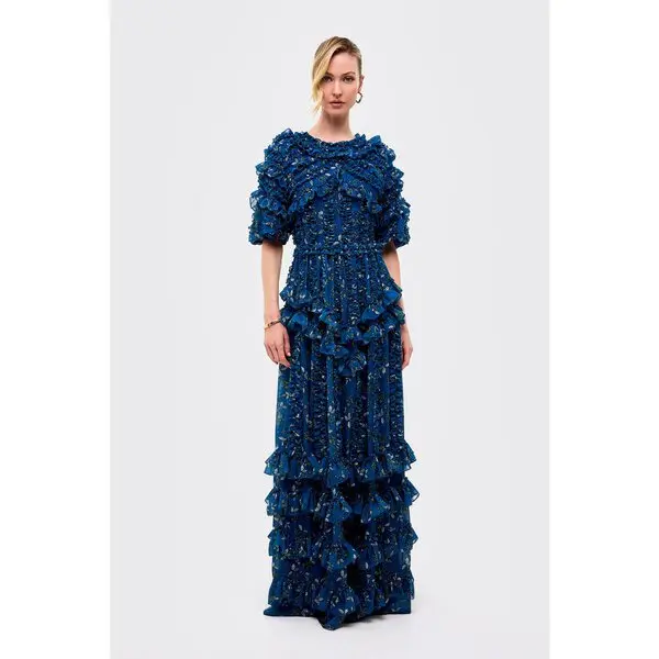 BEAUUT Ruffle Flutter Sleeves Maxi Dress - Multicolour