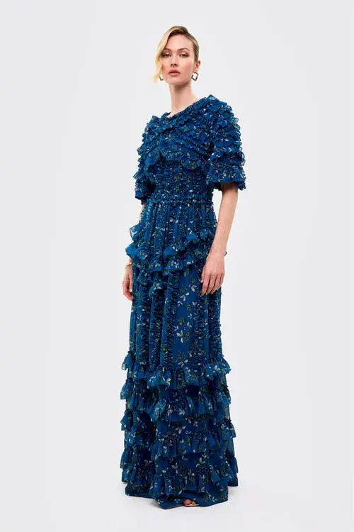 BEAUUT Ruffle Flutter Sleeves Maxi Dress