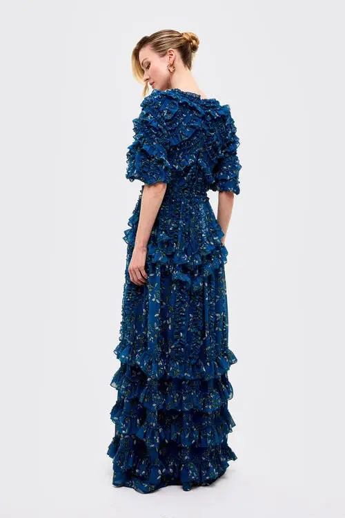 BEAUUT Ruffle Flutter Sleeves Maxi Dress