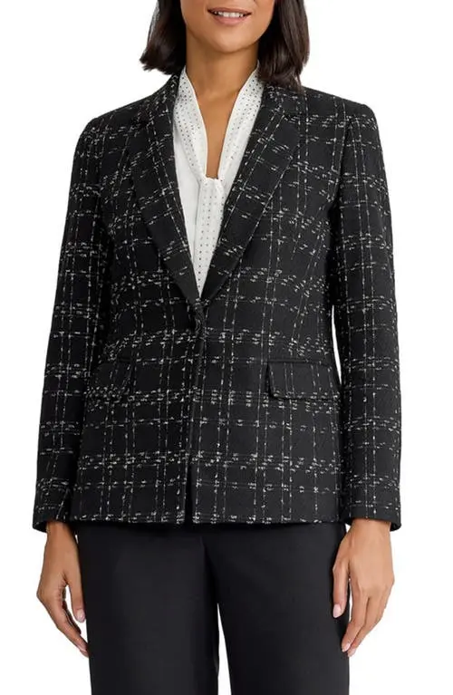 KASPER One-button Plaid Blazer - Black/silver