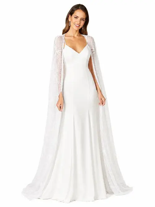 LARA NEW YORK Beaded Faux-wrap V-neck Bridal Gown - Ivory