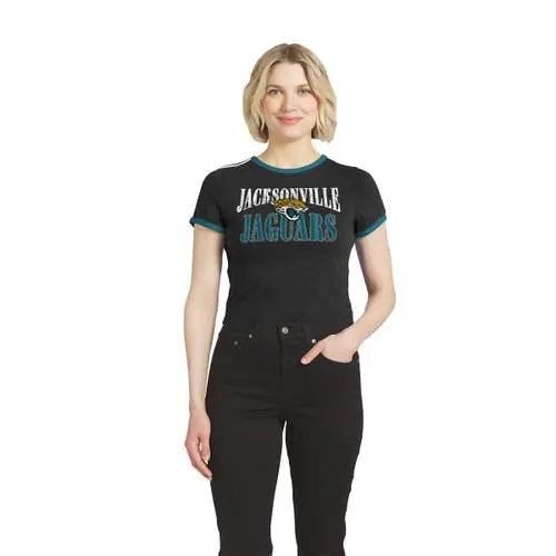 WEAR BY ERIN ANDREWS Jacksonville Jaguars Cropped Throwback Ringer Baby T-shirt - Black