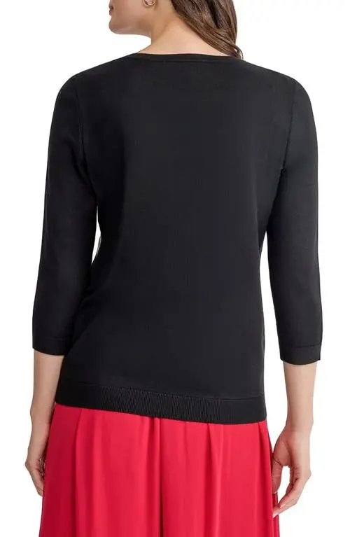 KASPER Embroidered V-neck Sweater