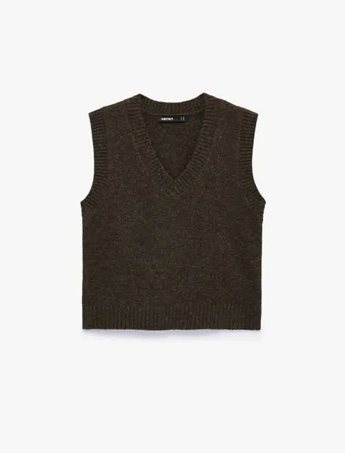 Koton Wool Blend V Neck Sleeveless Knit Sweater Vest