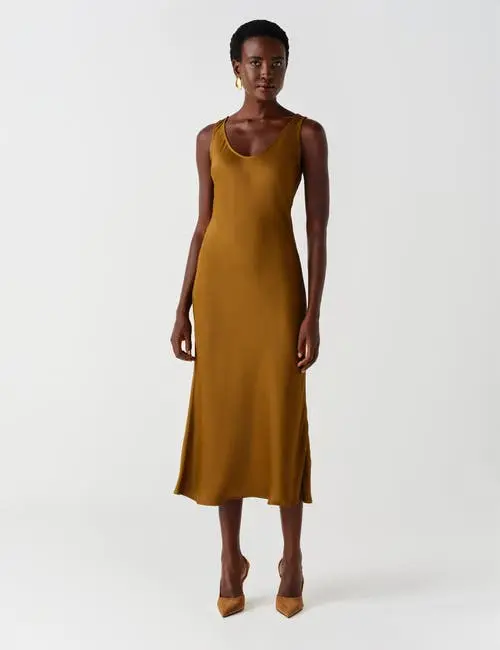 GHOST LONDON Palm Satin Sleeveless Slip Midi Dress - Moss