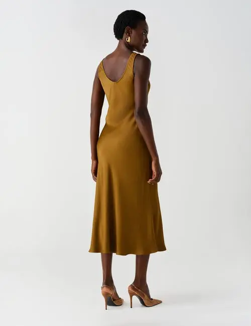 GHOST LONDON Palm Satin Sleeveless Slip Midi Dress - Moss