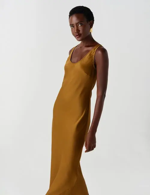 GHOST LONDON Palm Satin Sleeveless Slip Midi Dress - Moss