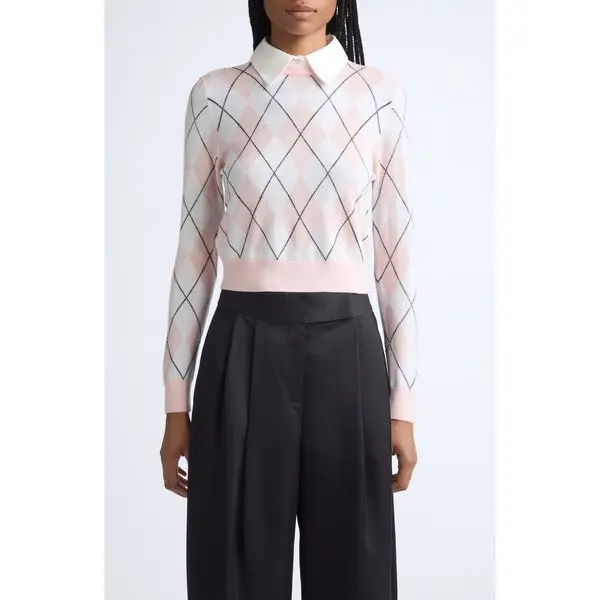 Alice + Olivia Carolann Argyle Sweater - Blush Multi