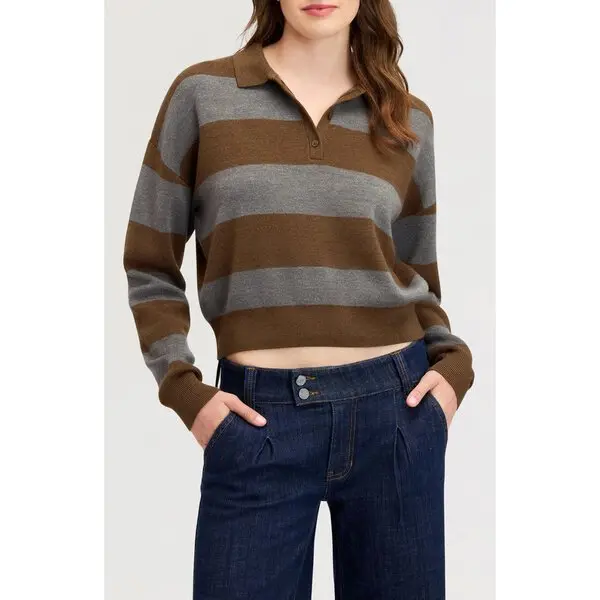 Sam Edelman Striped Wool Blend Polo Sweater