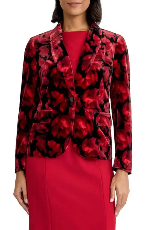 KASPER Shawl Collar One-button Blazer - Fire Red Multi