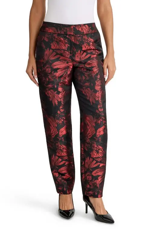 KASPER Slim Leg Pants - Fire Red/black