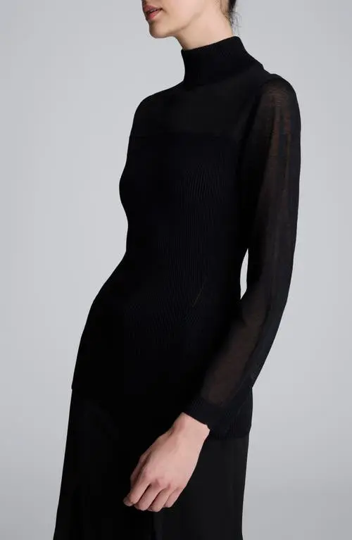 KENNETH COLE Long Sleeve Mock Neck Sheer Yoke Sweater Top