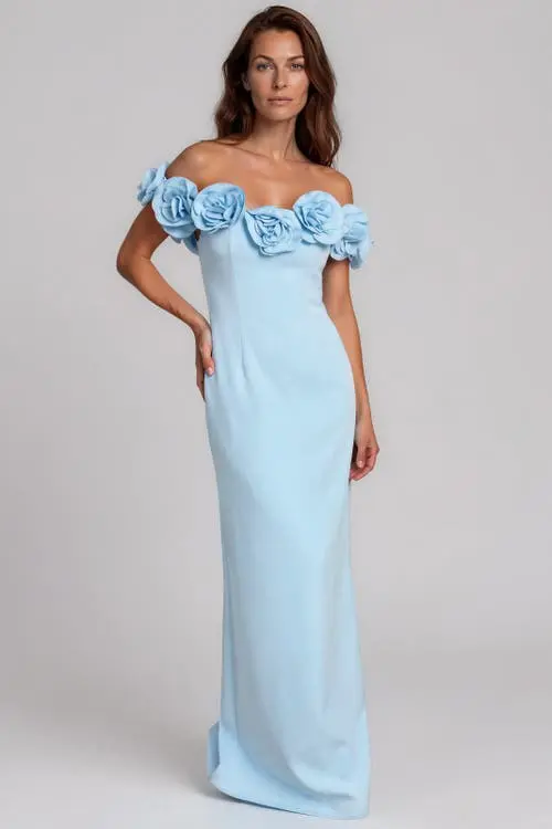 Rene Ruiz Collection Off The Shoulder 3d Floral Gown