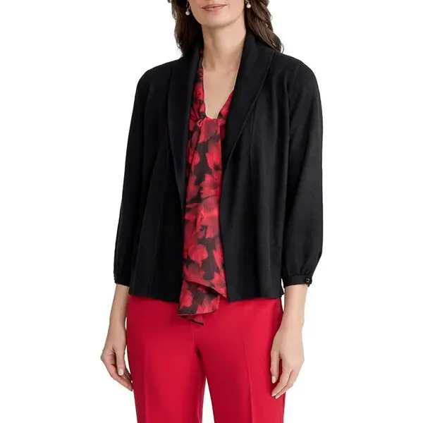 KASPER Turn Back Collar Cardigan - Black