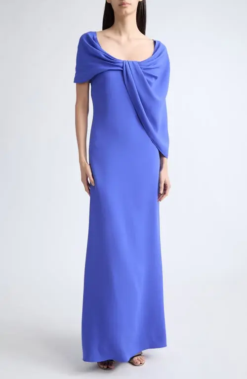 Oscar De La Renta Off The Shoulder Draped Detail Gown - Blue Iris