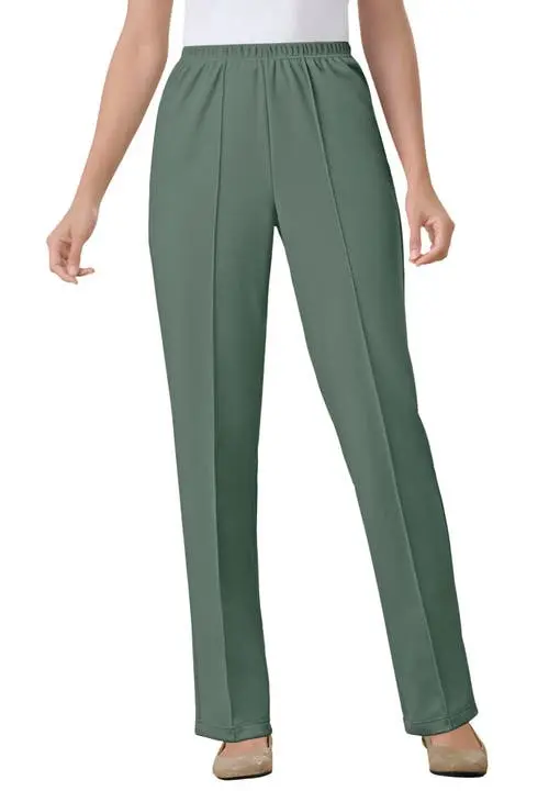 WOMAN WITHIN Knit Hassle Free Pull On Elastic Waist Pants - Pine