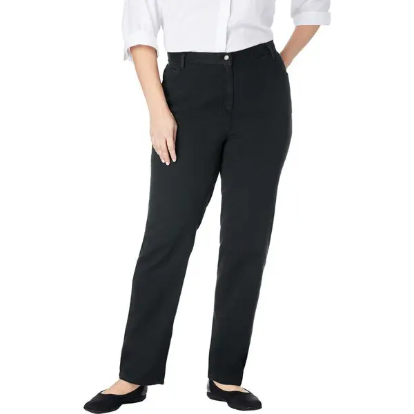 WOMAN WITHIN Perfect Back Elastic Gap Free Straight Leg Cotton Jeans - Black