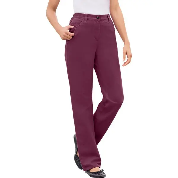 WOMAN WITHIN Perfect Back Elastic Gap Free Straight Leg Cotton Jeans - Deep Claret
