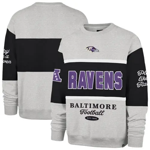 '47 Heather Gray Baltimore Ravens Blockfield Maximalist Sweatshirt - Black