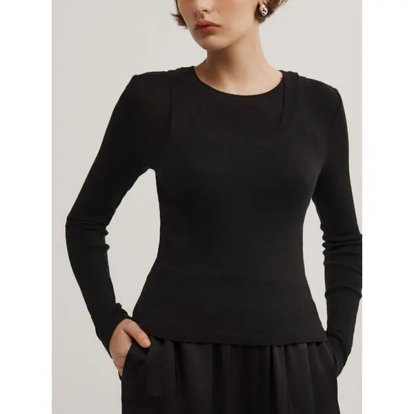 Witchery Long Sleeve Overlay Top - Black