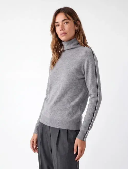 Koton Regular Fit Long Sleeve Turtleneck Knit Sweater With Embroidery - Grey