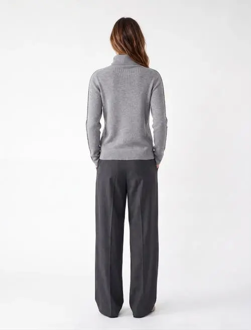 Koton Regular Fit Long Sleeve Turtleneck Knit Sweater With Embroidery - Grey