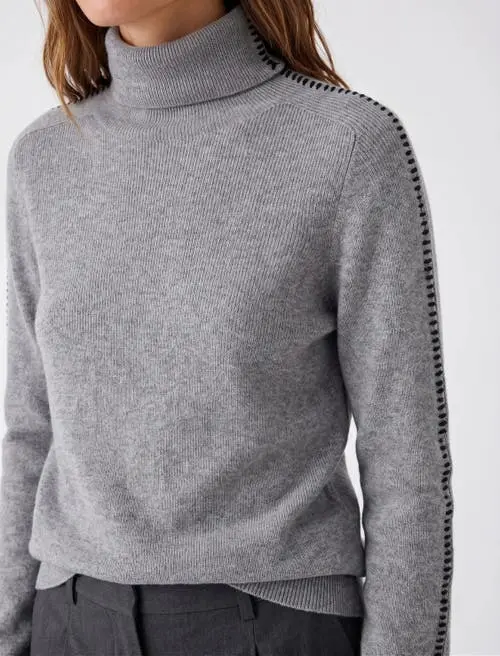 Koton Regular Fit Long Sleeve Turtleneck Knit Sweater With Embroidery - Grey