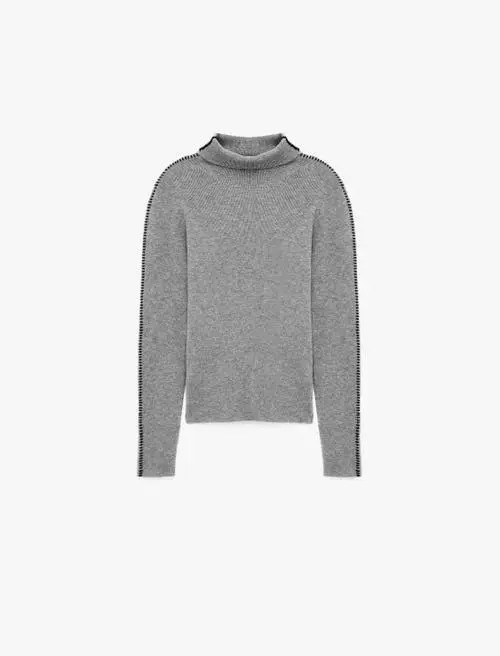 Koton Regular Fit Long Sleeve Turtleneck Knit Sweater With Embroidery - Grey
