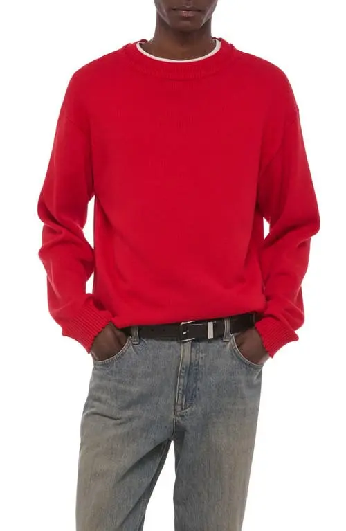 Helmut Lang Distressed Cotton Crewneck Sweater - Rosso