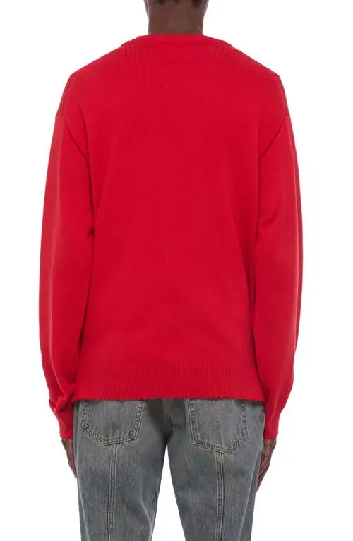 Helmut Lang Distressed Cotton Crewneck Sweater - Rosso