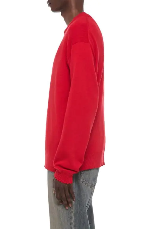 Helmut Lang Distressed Cotton Crewneck Sweater - Rosso